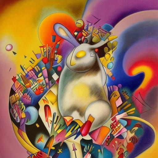 Whimsical Surrealism: Rabbit at the Vortex's Edge - AI Art