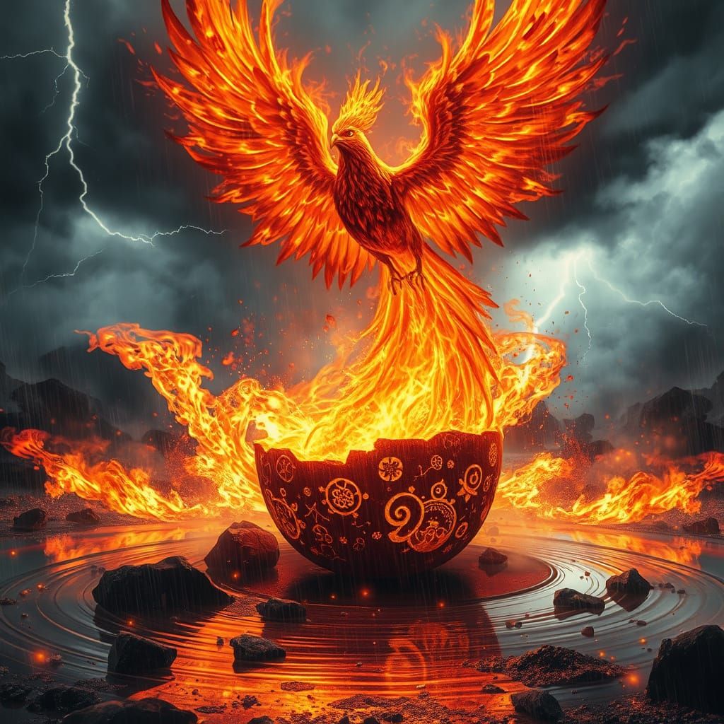 Phoenix Reborn - Majestic Fire Phoenix Rises from the Flames