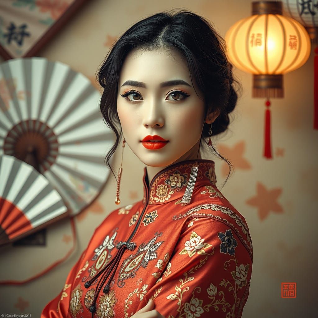 China portrait , Abstract art - Enigmatic Chinese Woman in T...