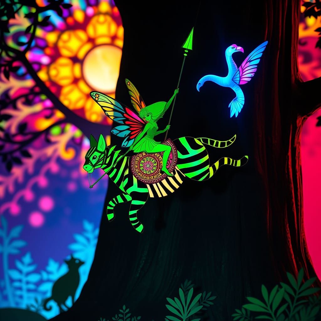 Vibrant Tree Surroundings with Lacy Shadow Puppets... - AI Art