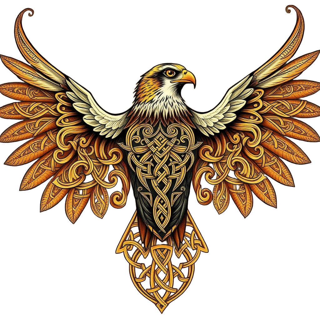 Falcon with Celtic Knotwork Tattoo Design - AI Art