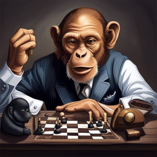 {monkey-chimpanzee} && {monkey-chimpanzee} playing chess on a old ...