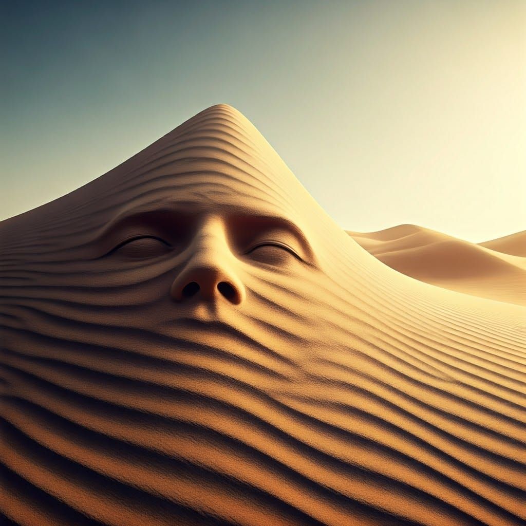 Surreal Desert Sand Dune Hides a Frightening Face - AI Art