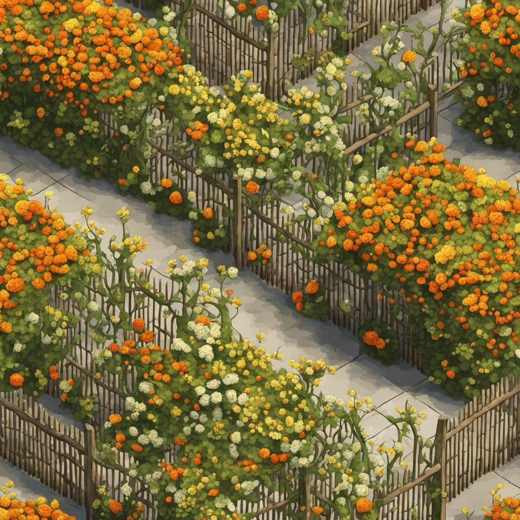 Flowers On Fences: ISOMETRIC photorealistic 16k resolution clear_focus ...