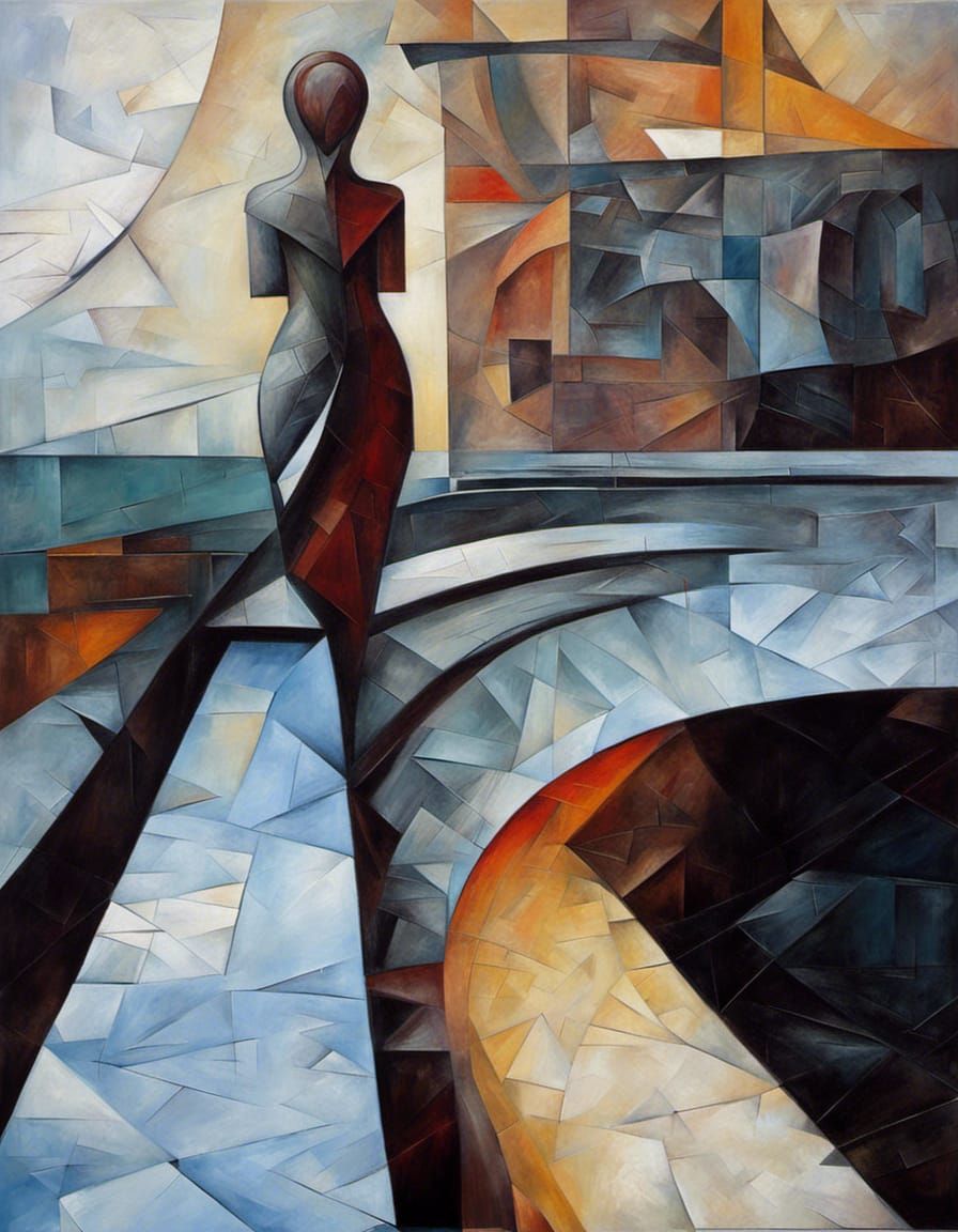 beautiful masterpiece painting in oil and acrylics, a woman on a bridge ...