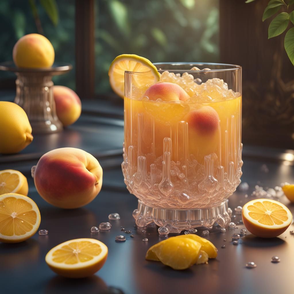 lemon and peach boba with clear glass - AI Generated Artwork ...