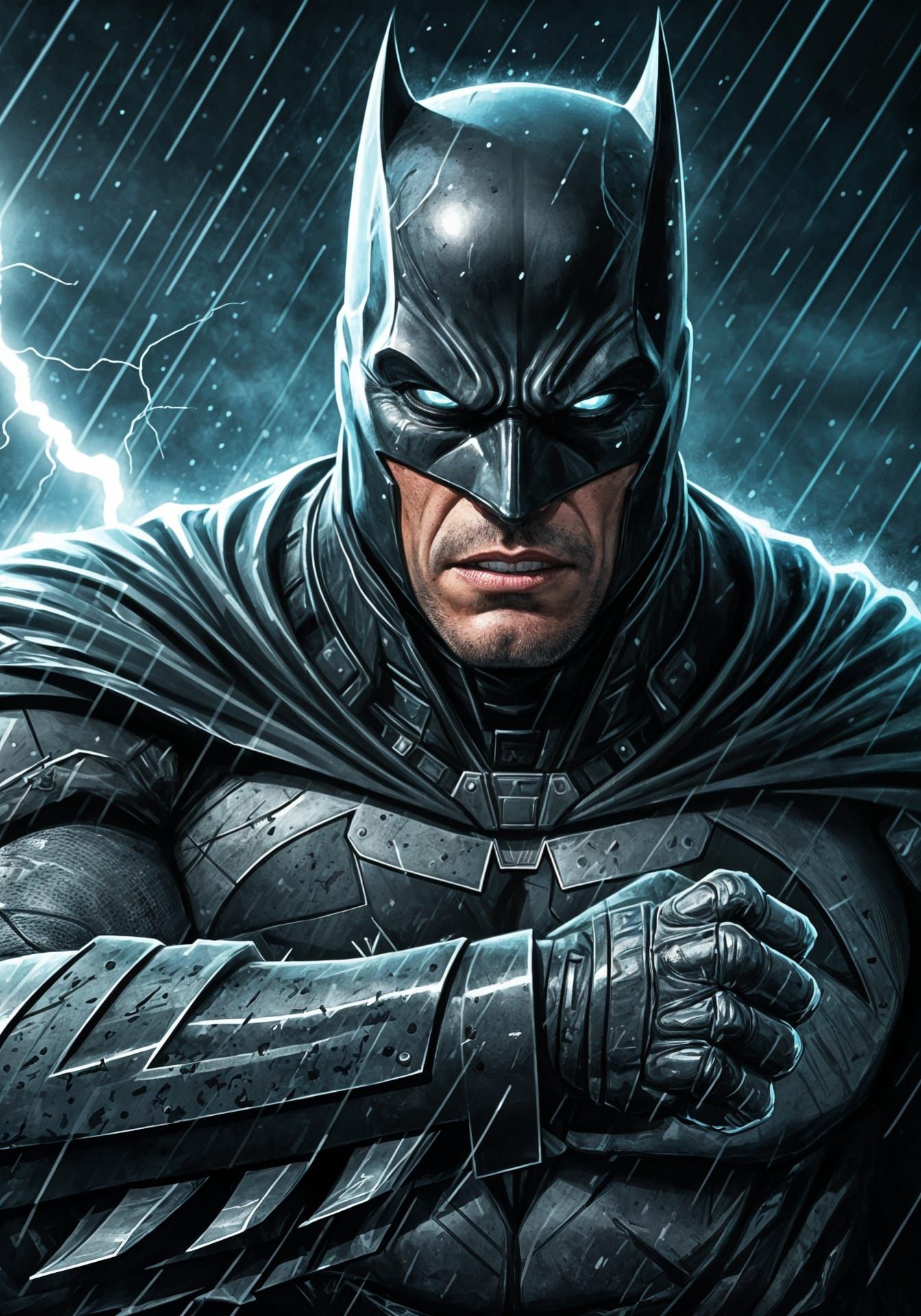 Gritty Batman Portrait in Dark, Stormy Gotham - AI Art