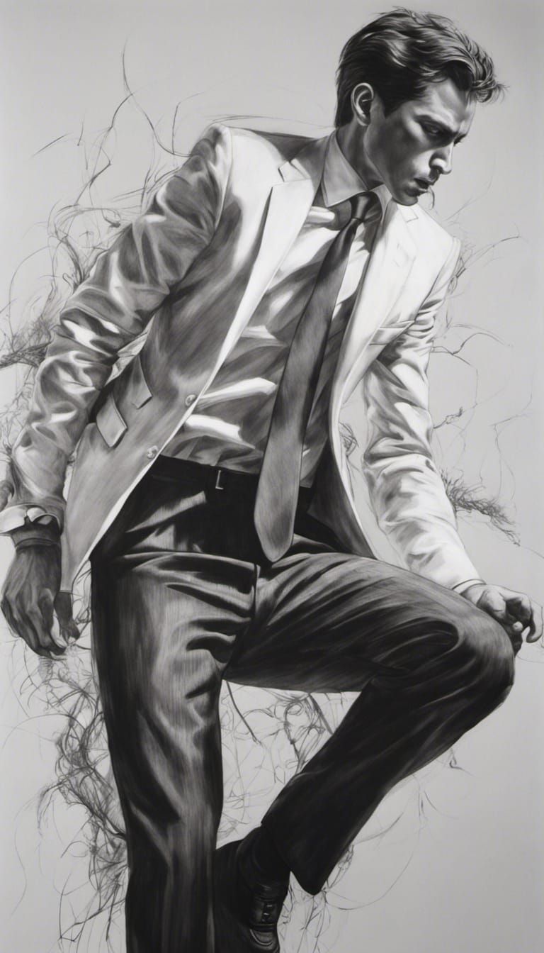 Charcoal sketch on all_white_canvas, young man in business suit making ...