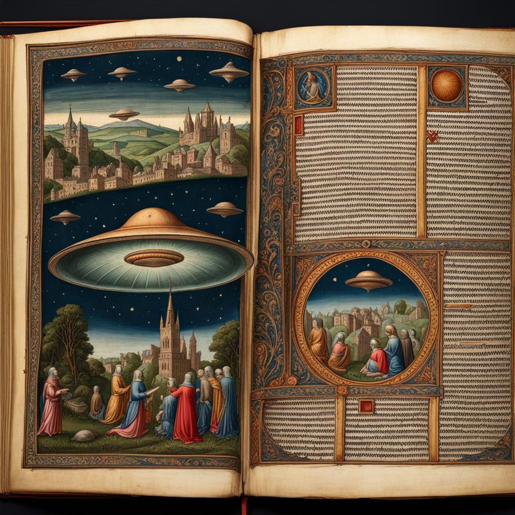 medieval manuscript drawing ufo manuscript page - AI Generated Artwork ...
