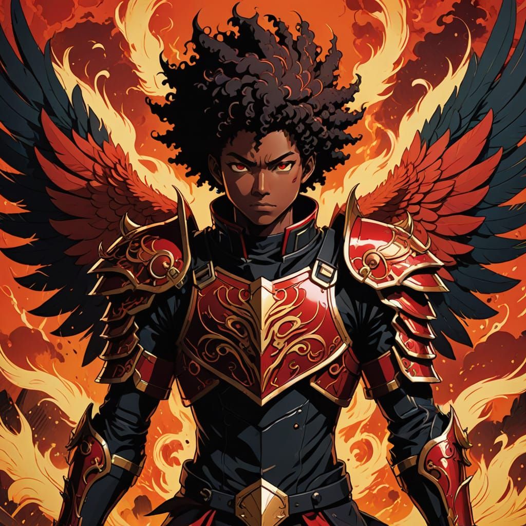 Demonic Phoenix Warrior in Vibrant Hellfire - AI Art