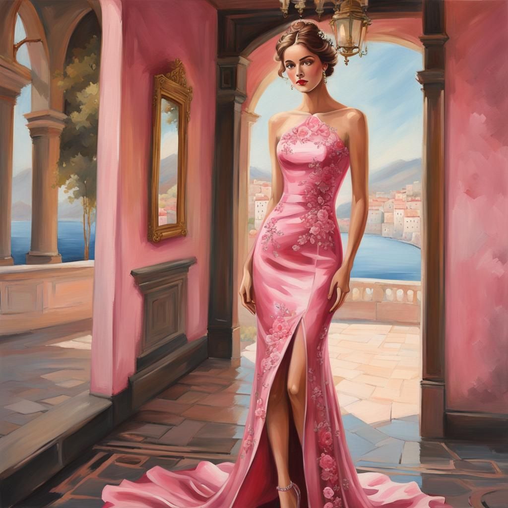 Shades Of Pink Close Fitting Evening Gown Cartoon. Redone. - AI Generated Artwork - NightCafe ...