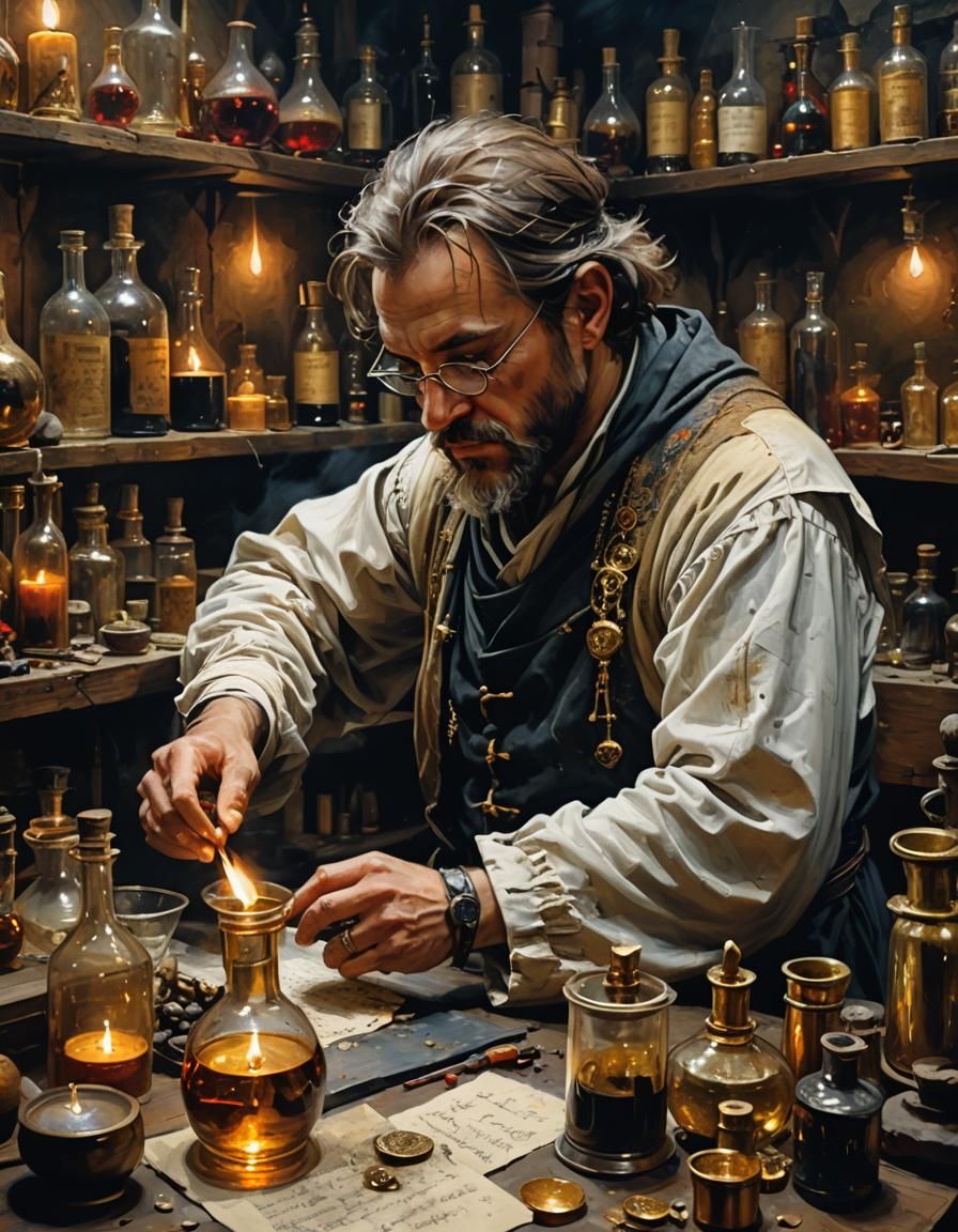 Alchemist in his study - AI Generated Artwork - NightCafe Creator