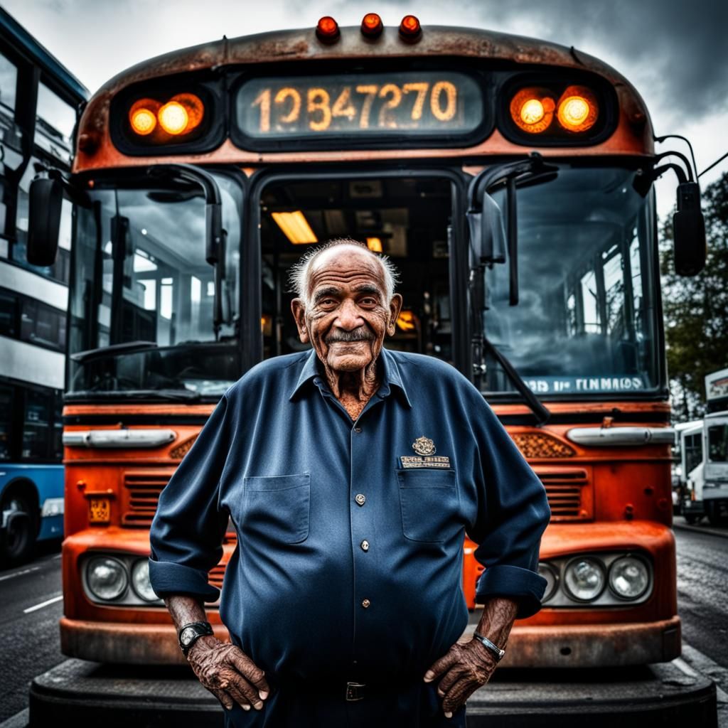 old man, bus driver, smile - AI Generated Artwork - NightCafe Creator