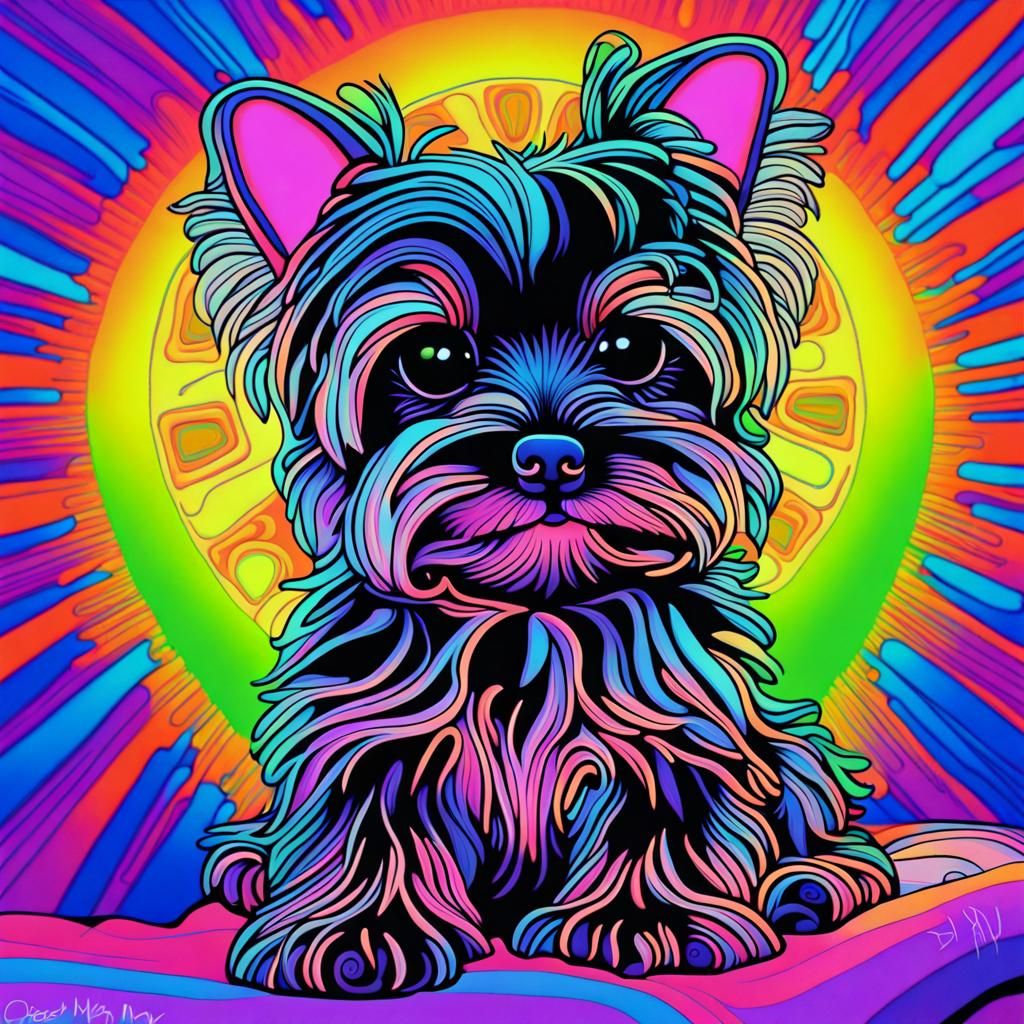 black light fractal yorkie puppy, - AI Generated Artwork - NightCafe ...