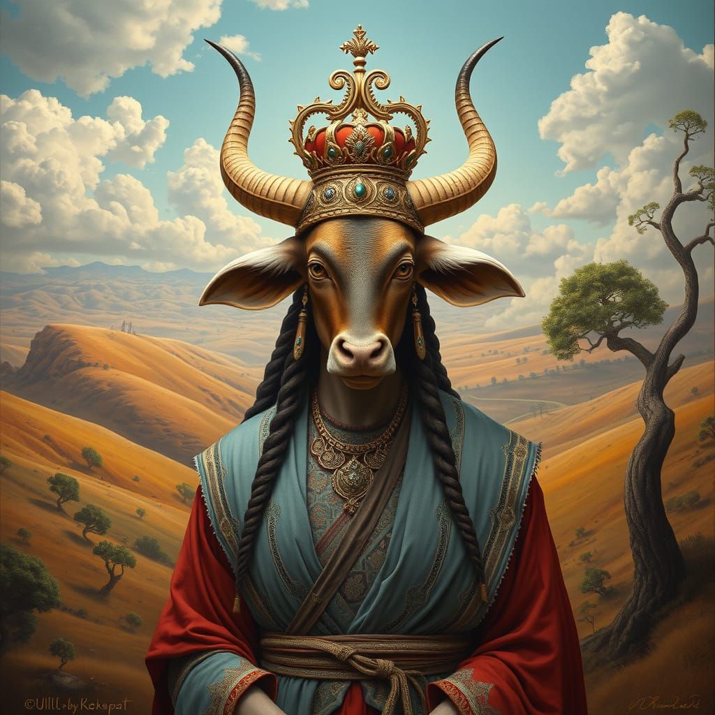Epic Surrealist Painting of Iranian Cattle Goddess... - AI Art