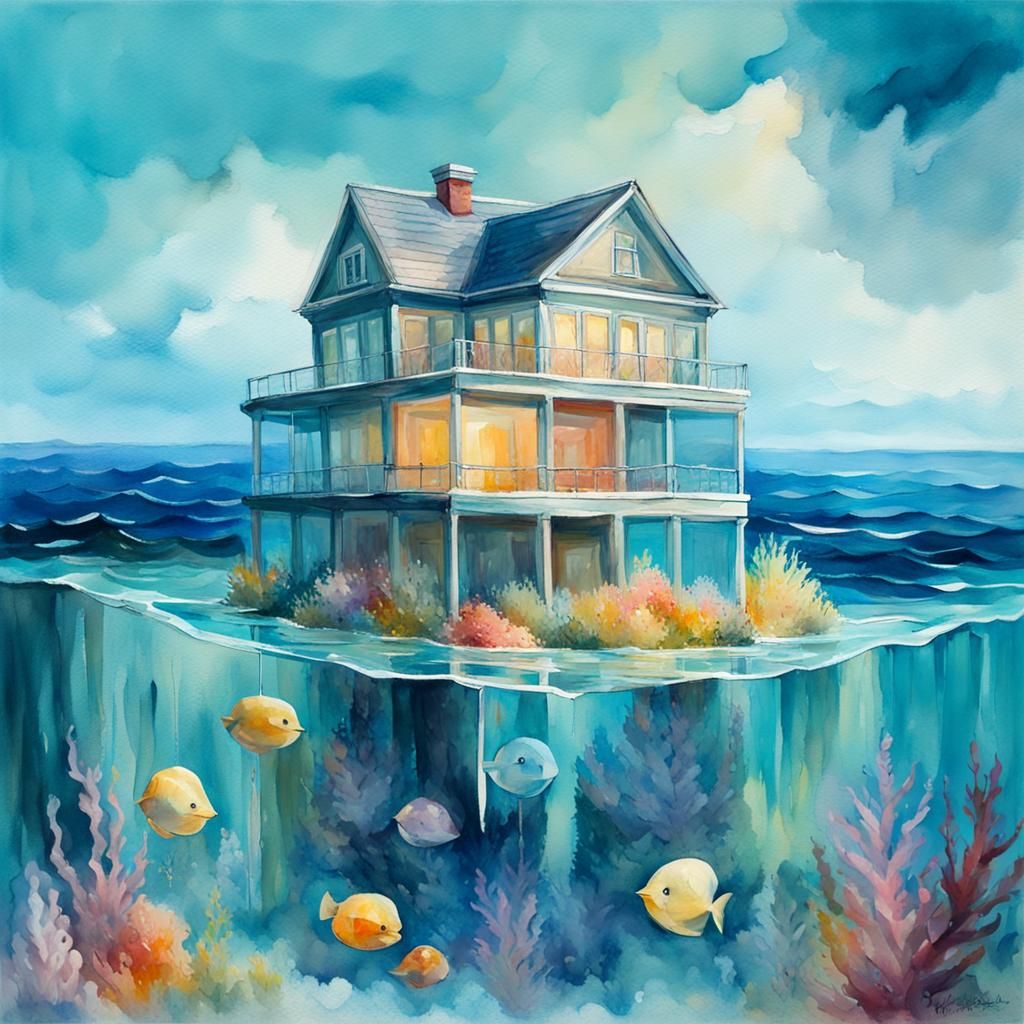 house present inside the ocean - AI Generated Artwork - NightCafe Creator