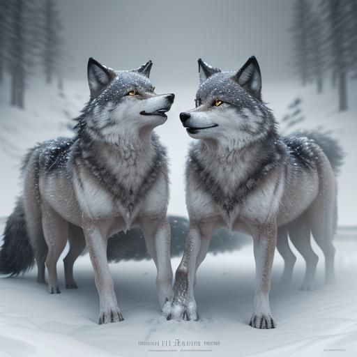 Wolves playing in snow - AI Generated Artwork - NightCafe Creator