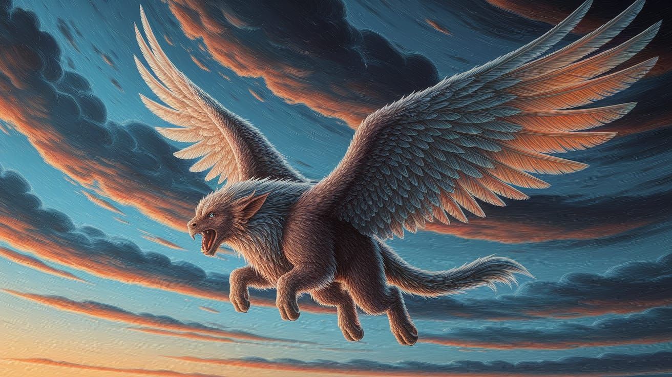 Majestic Winged Beast Soaring in HDR Oil Painting - AI Art