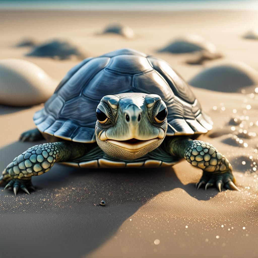 Cute Chibi Turtle Hatchling Emerges on Sun-Kissed ... - AI Art