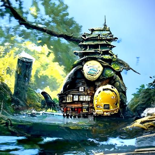 City built onto turtle shell studio ghibli - AI Generated Artwork ...