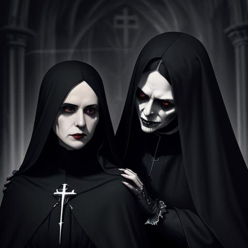 Gothic Vampire Bites White Nun in Haunting Chapel ... - AI Art