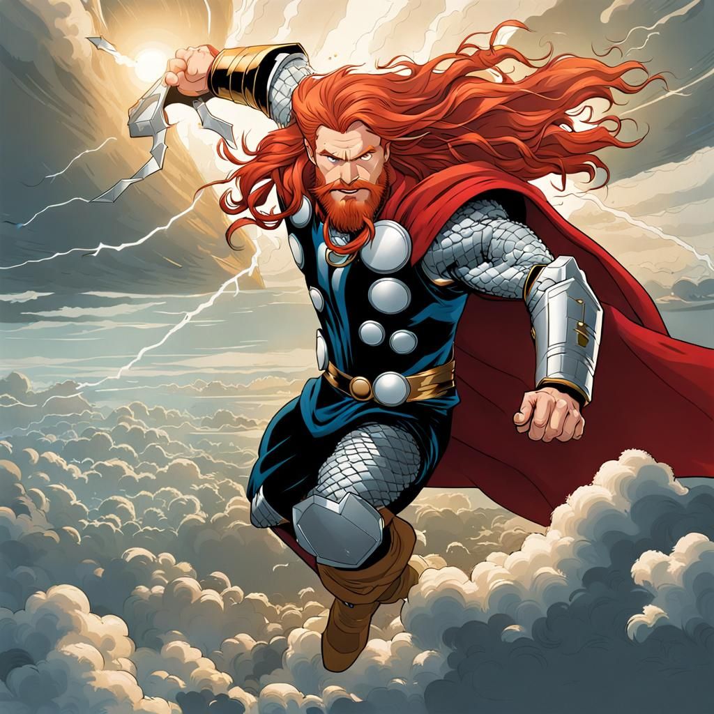 Thor the redhead strikes the skies - AI Generated Artwork - NightCafe ...