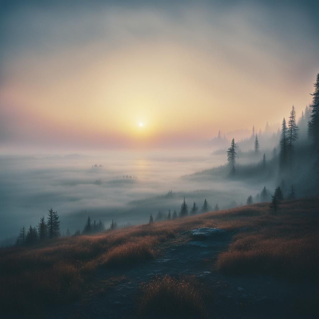 landscape, dawn, fog, perspective, Aivazovsky - AI Generated Artwork ...