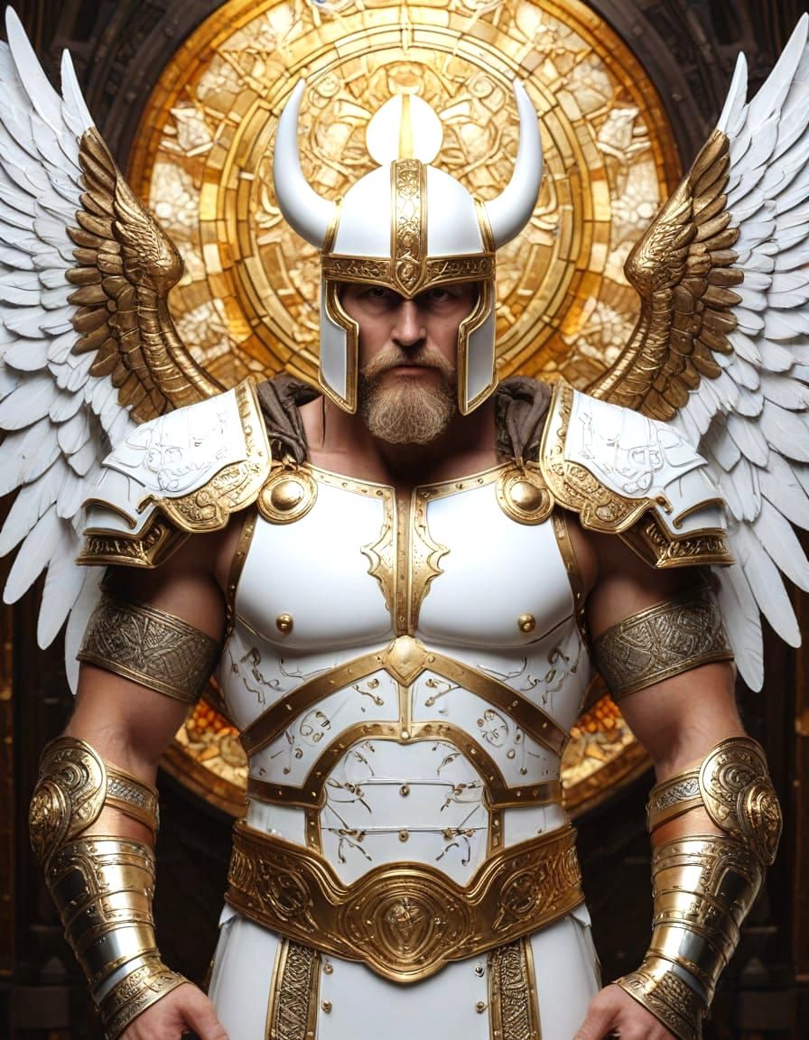 Male Valkyrie - Viking Warrior Angel in Gold Armor