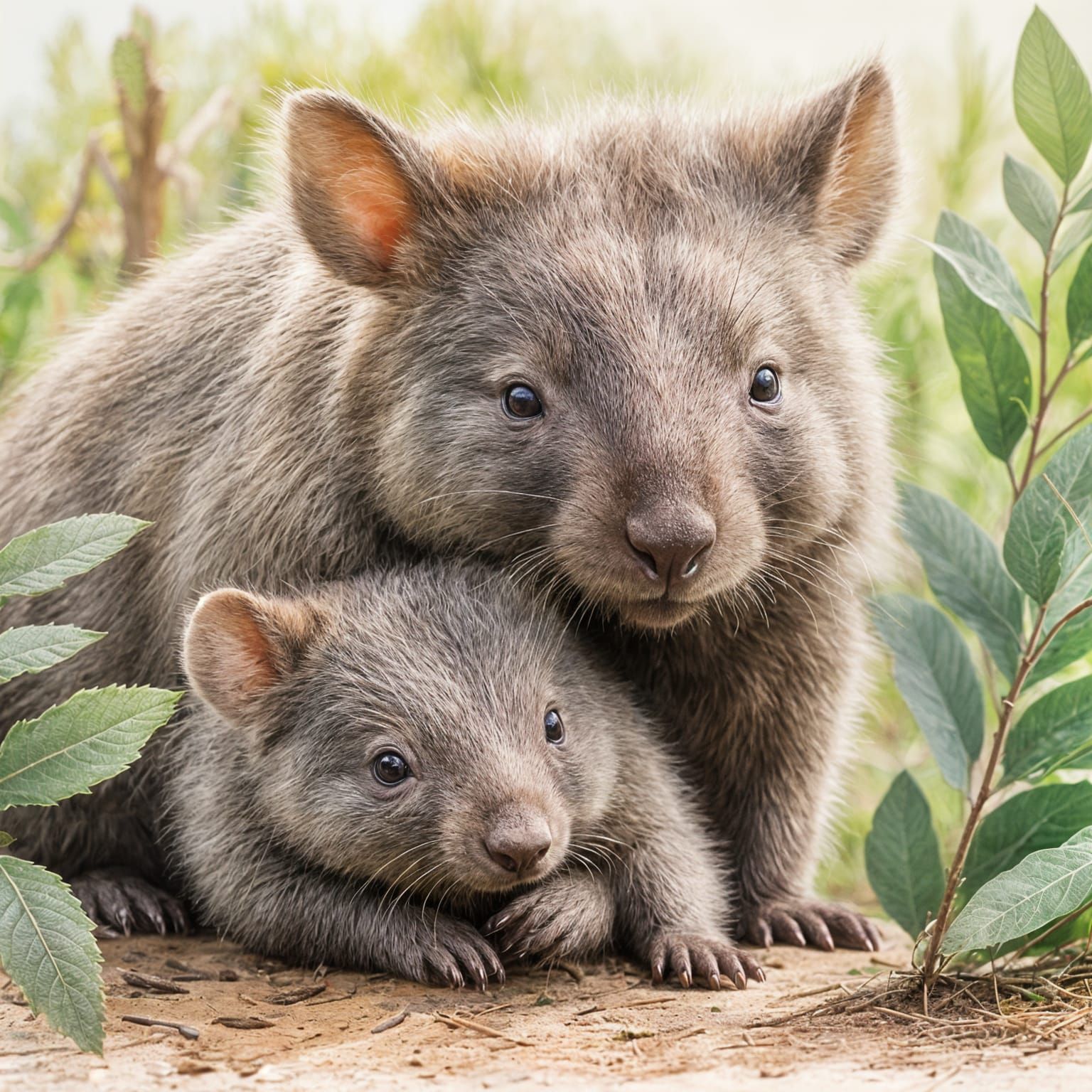 baby wombat - Australian Bush Baby Wombat in Sunny Eucalyptu...