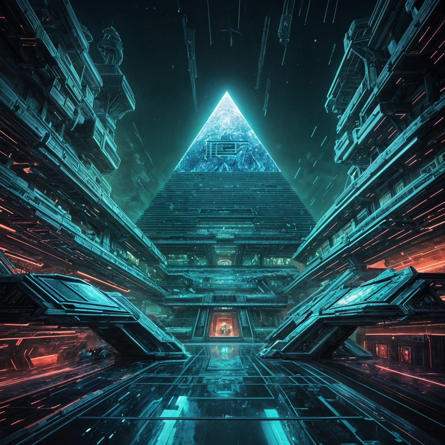 Alien Runes - Ancient Cosmic Pyramid with Alien Runes and Bi...