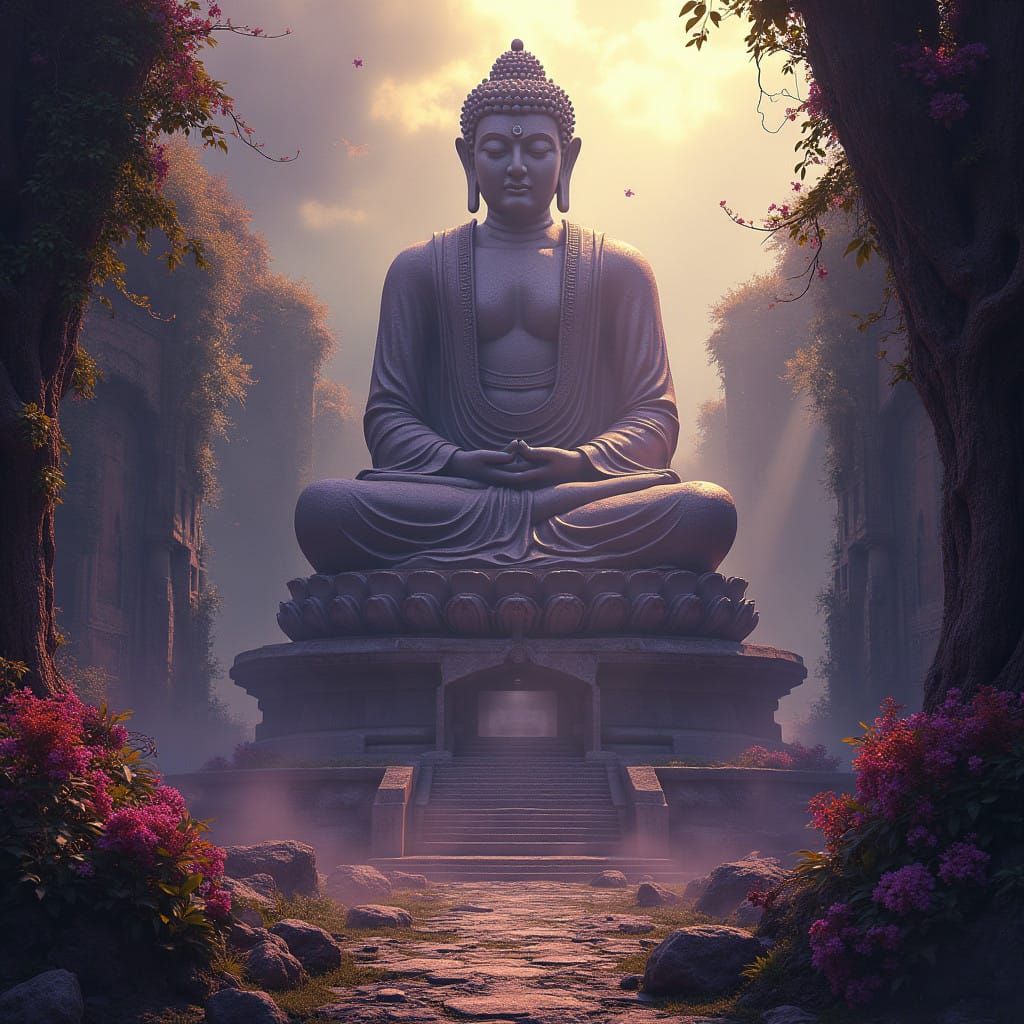 buda en ruinas templo y vegetacion - buda en ruinas templo y...