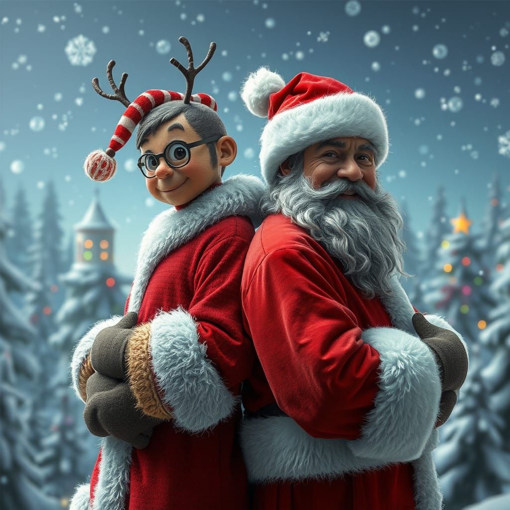 Nutty Boy and Santa Claus - Winter Wonderland Fantasy Scene...