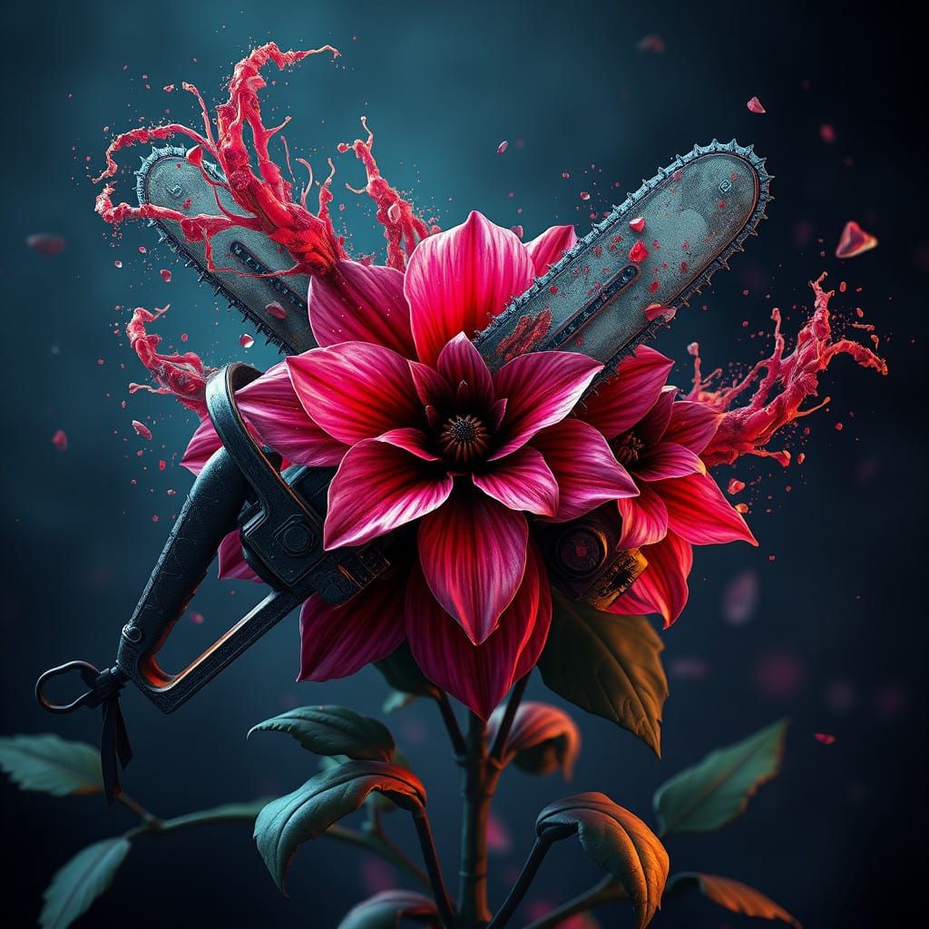 Fantastical Chainsaw Bloom in Vibrant Colors - AI Art