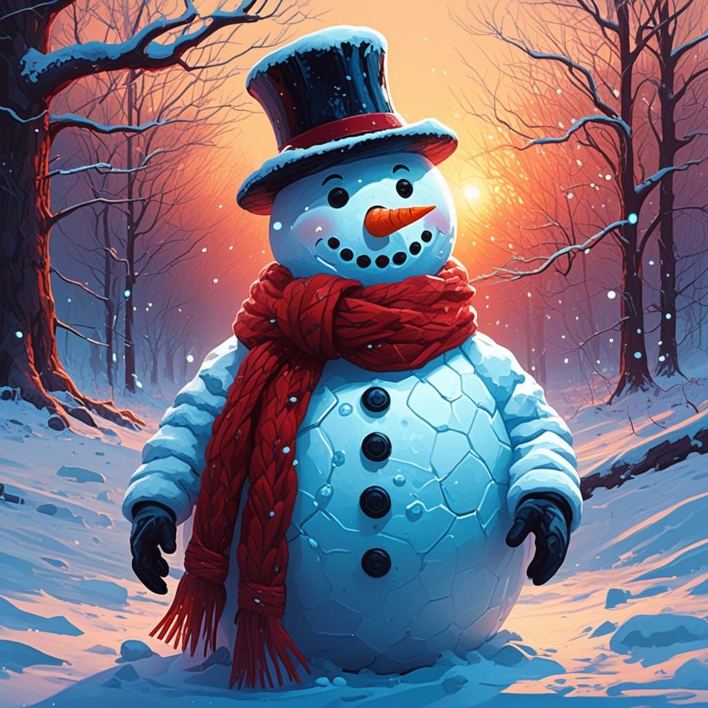Majestic Snowman with Long Red Hair in Winter Wond... - AI Art