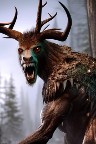 Wendigo, horror, art, full body image, , hungry, gaunt, muscular, claws ...