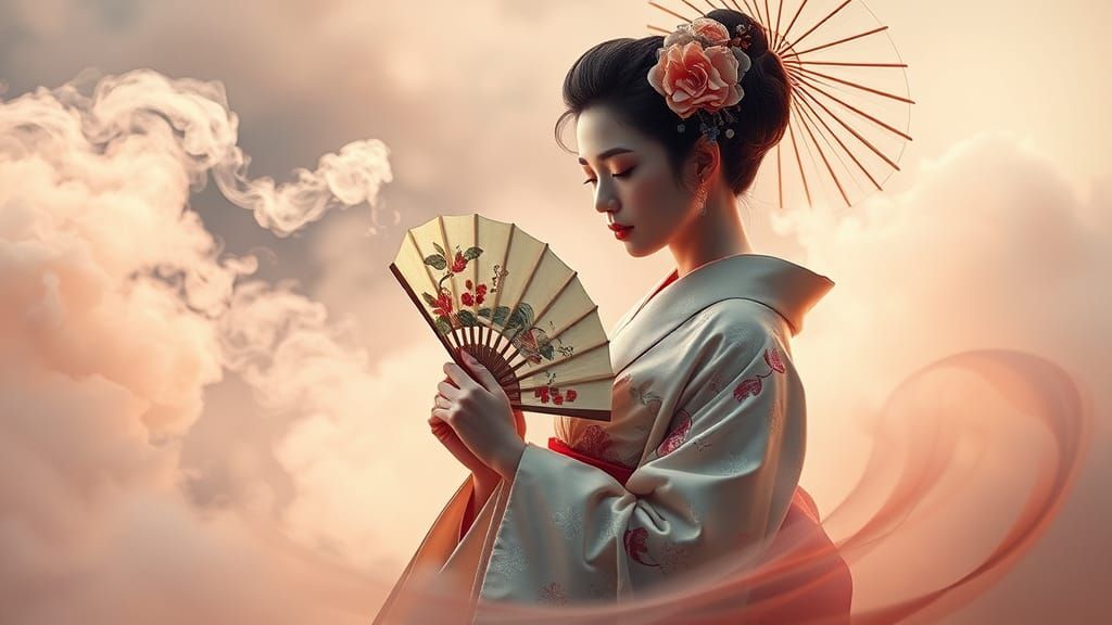 geisha - Ethereal Geisha in Whimsical Japanese Fantasy