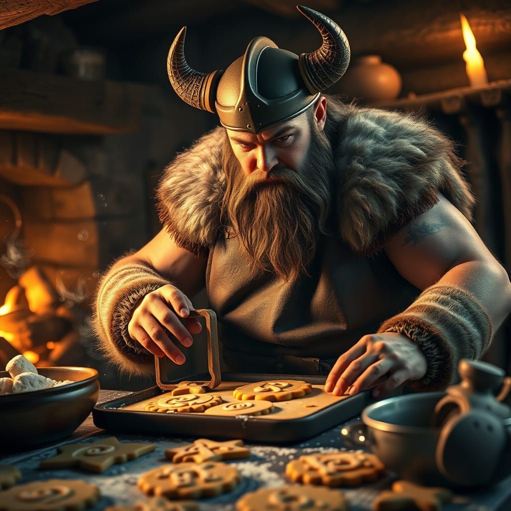 A Viking baking cookies - Viking Baking Cookies in a Whimsi...