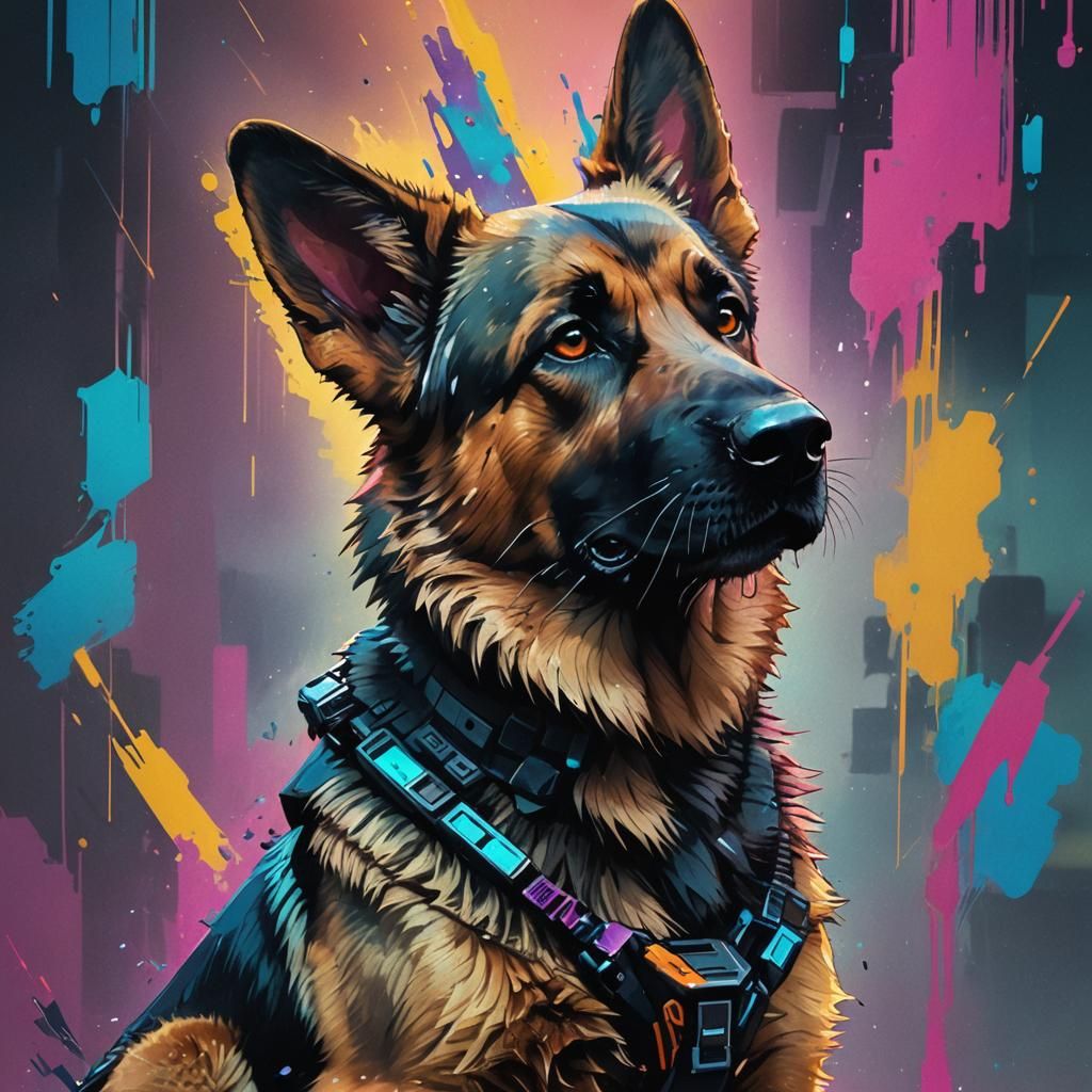 cyberpunk German Shepard - AI Generated Artwork - NightCafe Creator