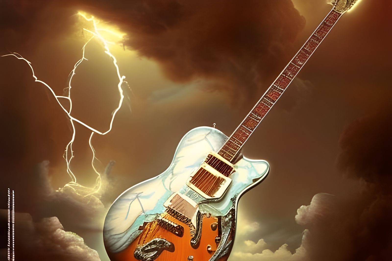 Guitar made of Lightning, Epic cinematic brilliant stunning intricate ...