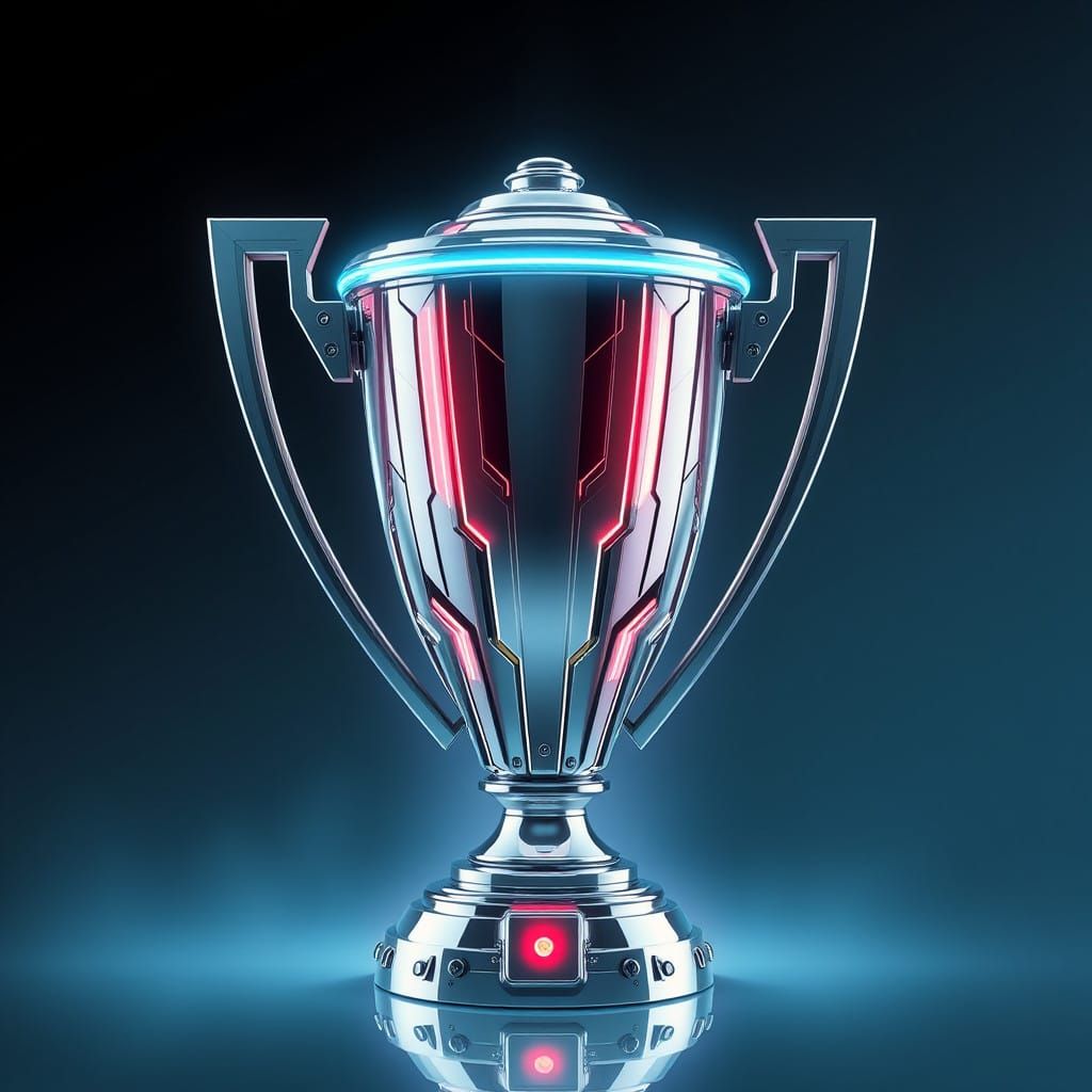 AI trophy - Futuristic Metallic Trophy Illuminated by Ethere...