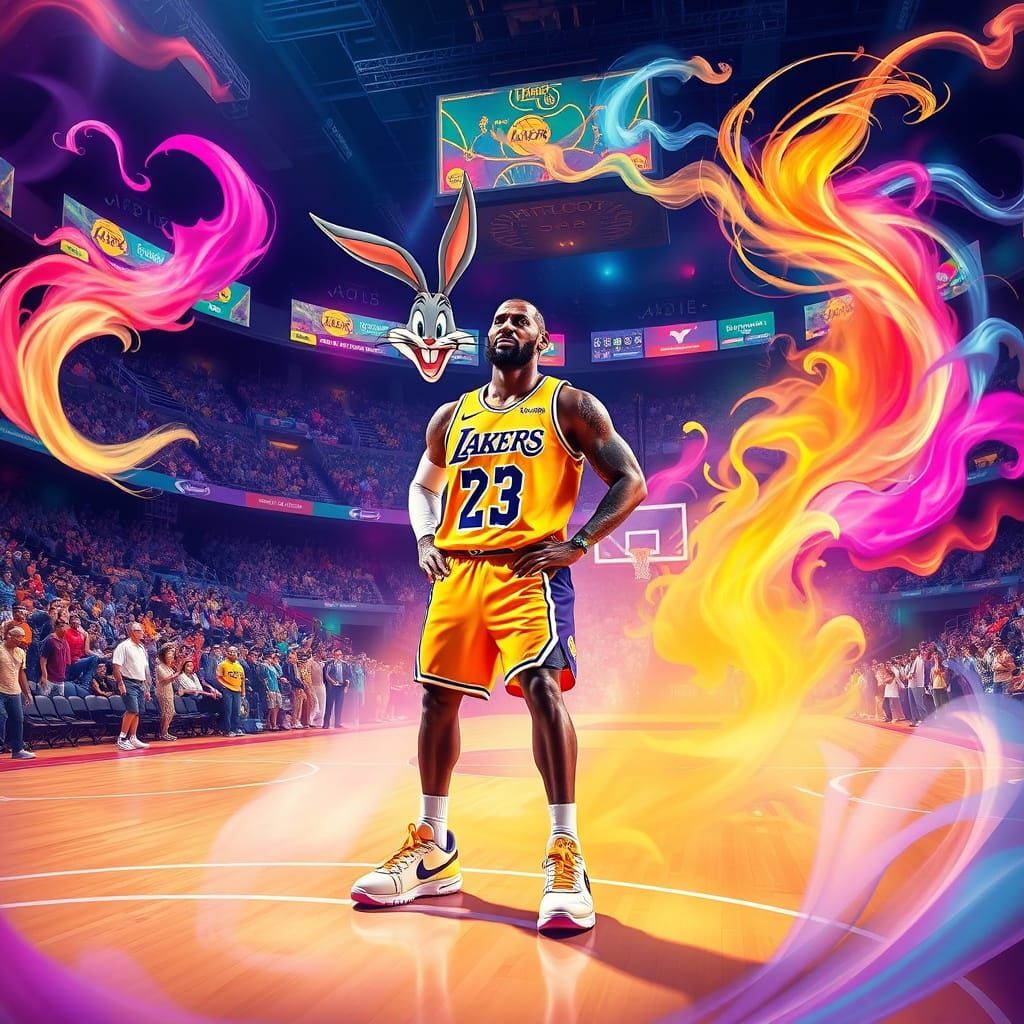 LeBron James Surrounded by Looney Tunes in Hyper-R... - AI Art