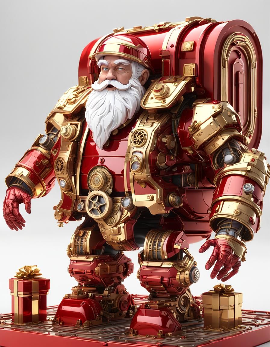 Mechanical techno Santa Claus, made of red and golden metal parts. - AI ...