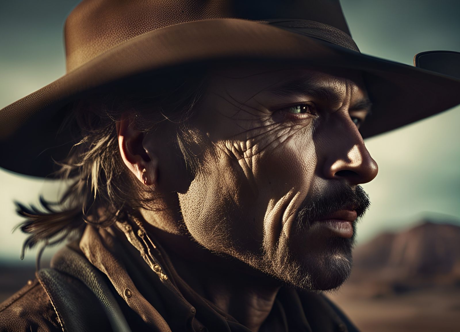 Wild West Sheriff , Headshot profile, Close up portrait, ambient light ...