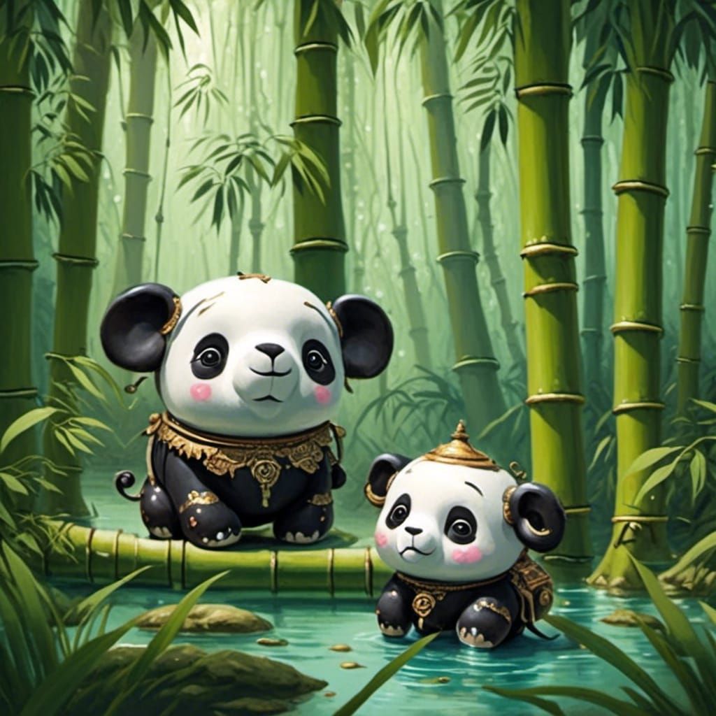 Cute pandas in a bamboo forest - AI Generated Artwork - NightCafe Creator