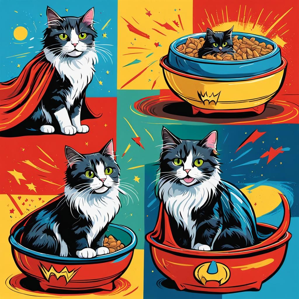 Superheroes With Priorities! - Vibrant Pop-Art Superhero Cat...