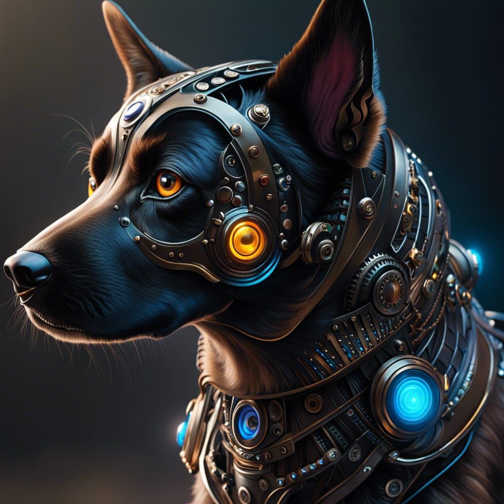 cute robot dog, a robot pet, cyborg dog with neon lights and buttons ...