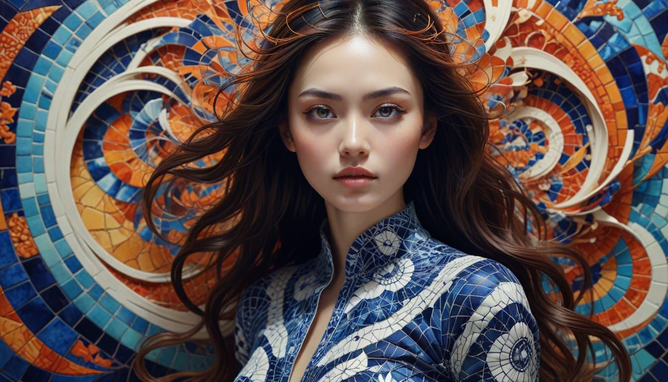 radiant extremecore shibori portrait beautiful Latam woman glitchy ...