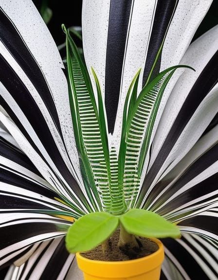 imagine a garden of zebra flower is a tropical plant black leaves and ...