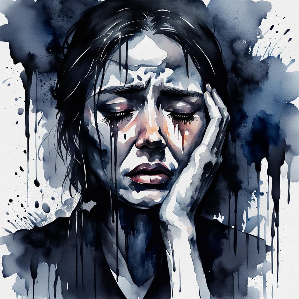 Sadness Portrayed in Watercolor - AI Generated Artwork - NightCafe Creator