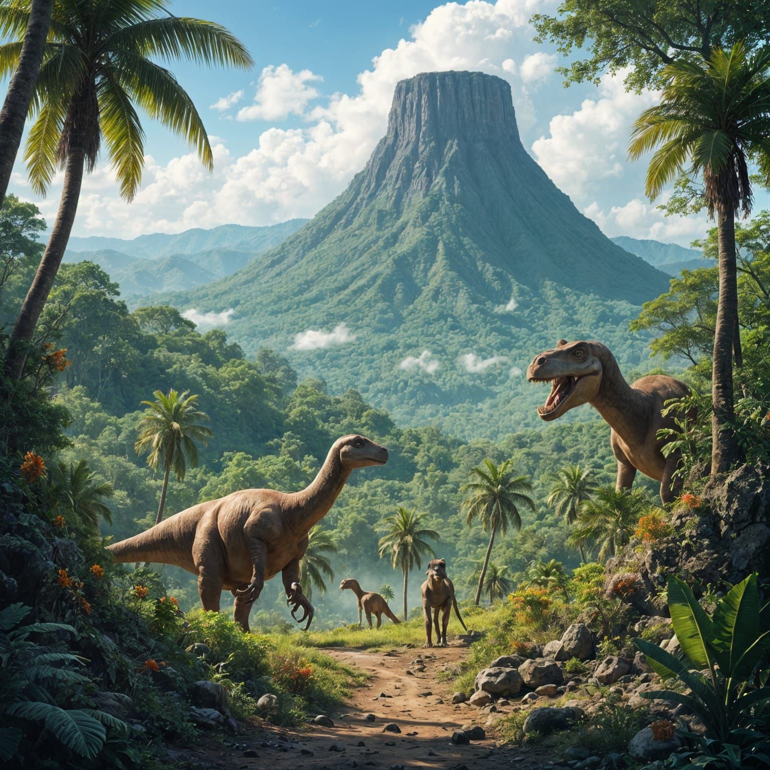 Prehistoric scene of animal interactions